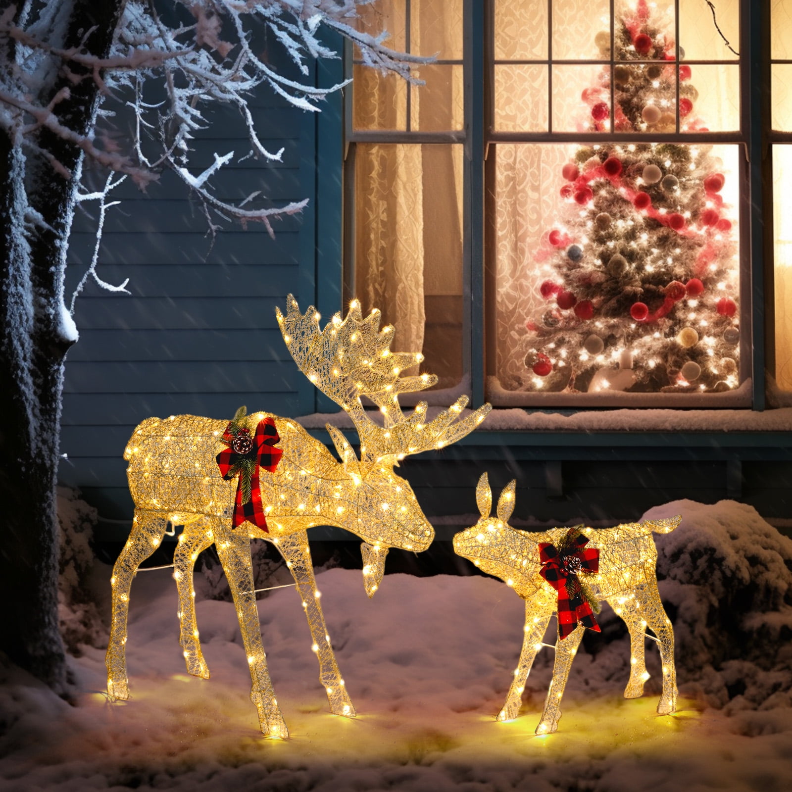 SalonMore Lighted Christmas Decoration Deer 2 Piece, Light up Christmas ...