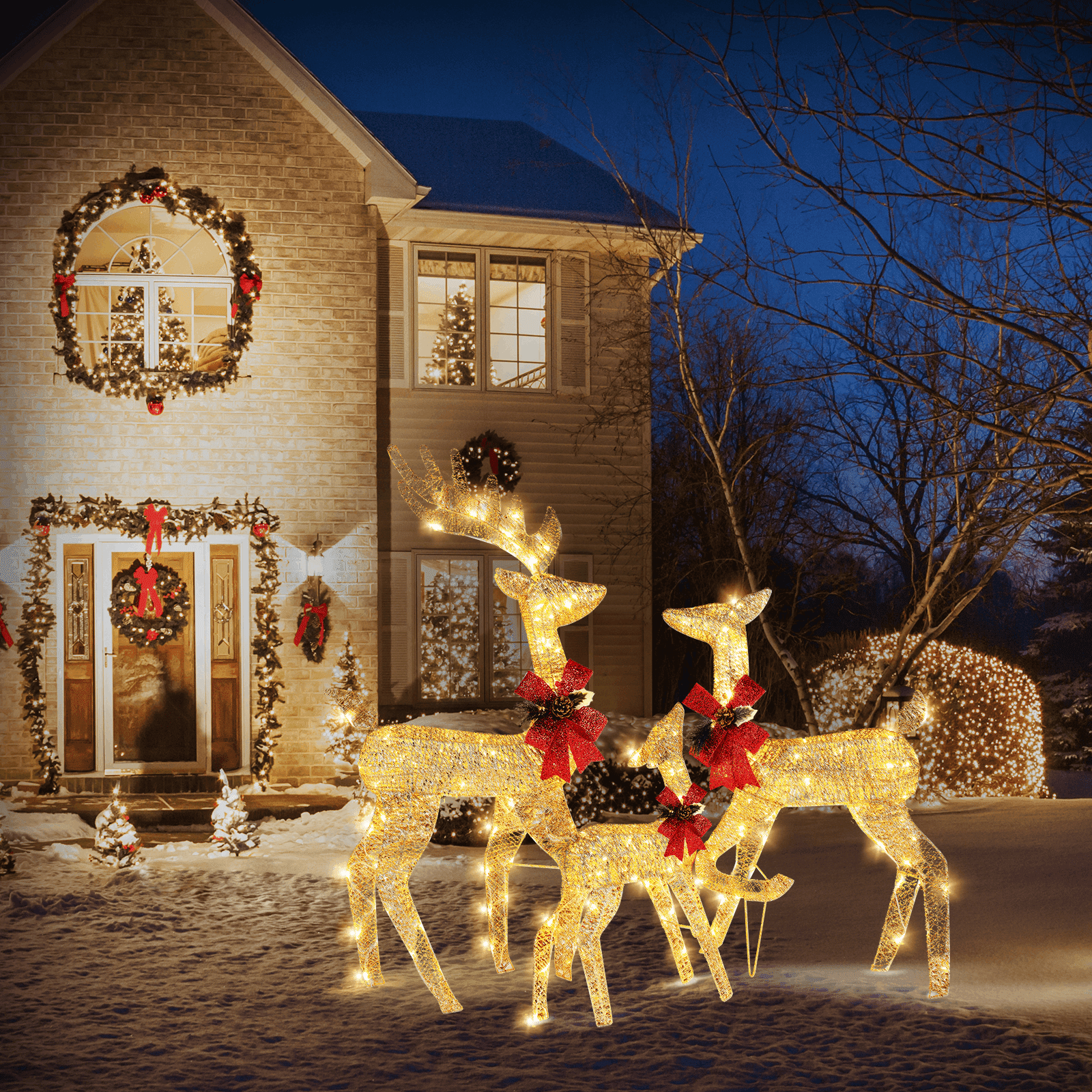 SalonMore Lighted Outdoor Christmas Decoration for Yard,3-Piece Deer ...