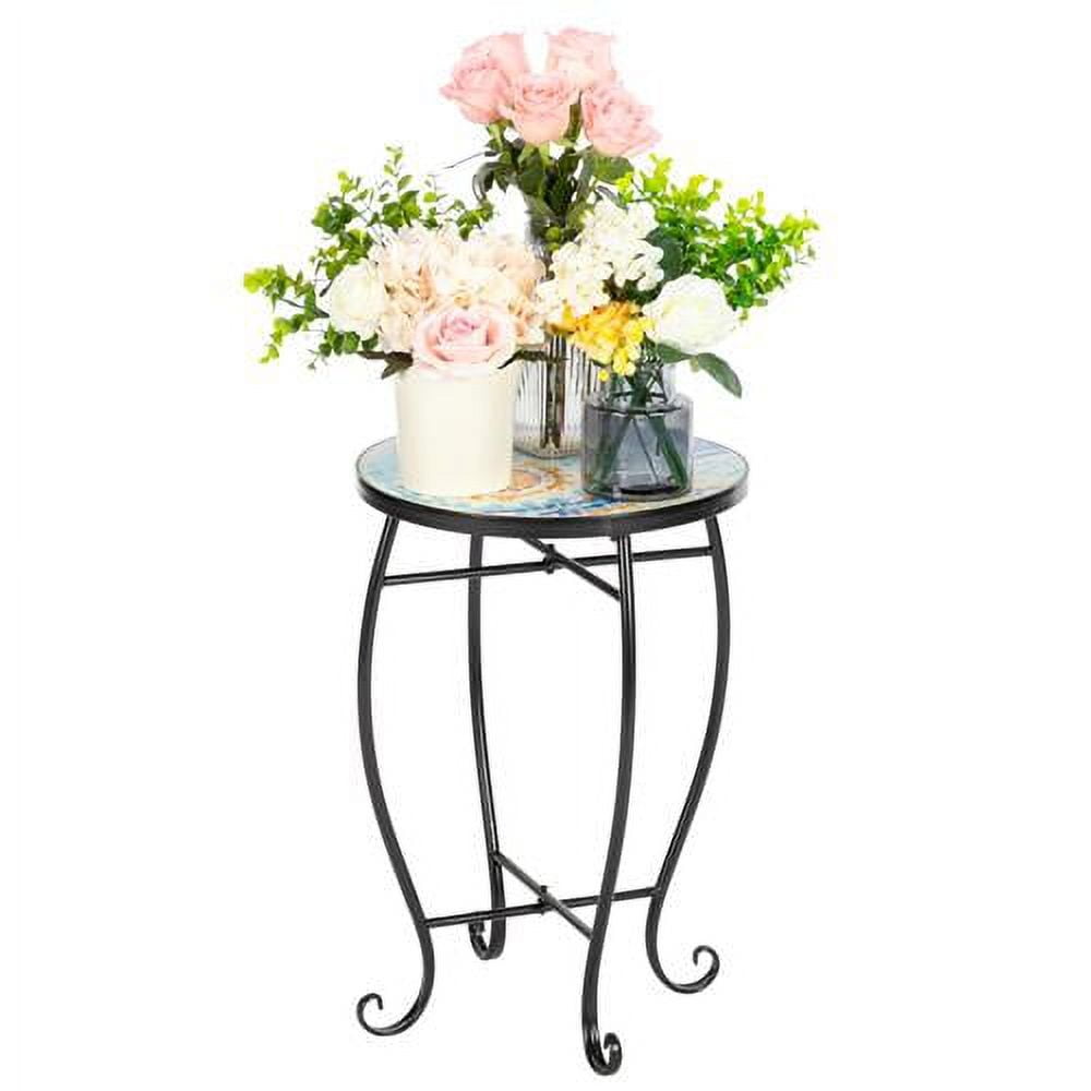 SalonMore Outdoor Ceramic Tile Side Table with Iron Frame, Blue Hawaii ...