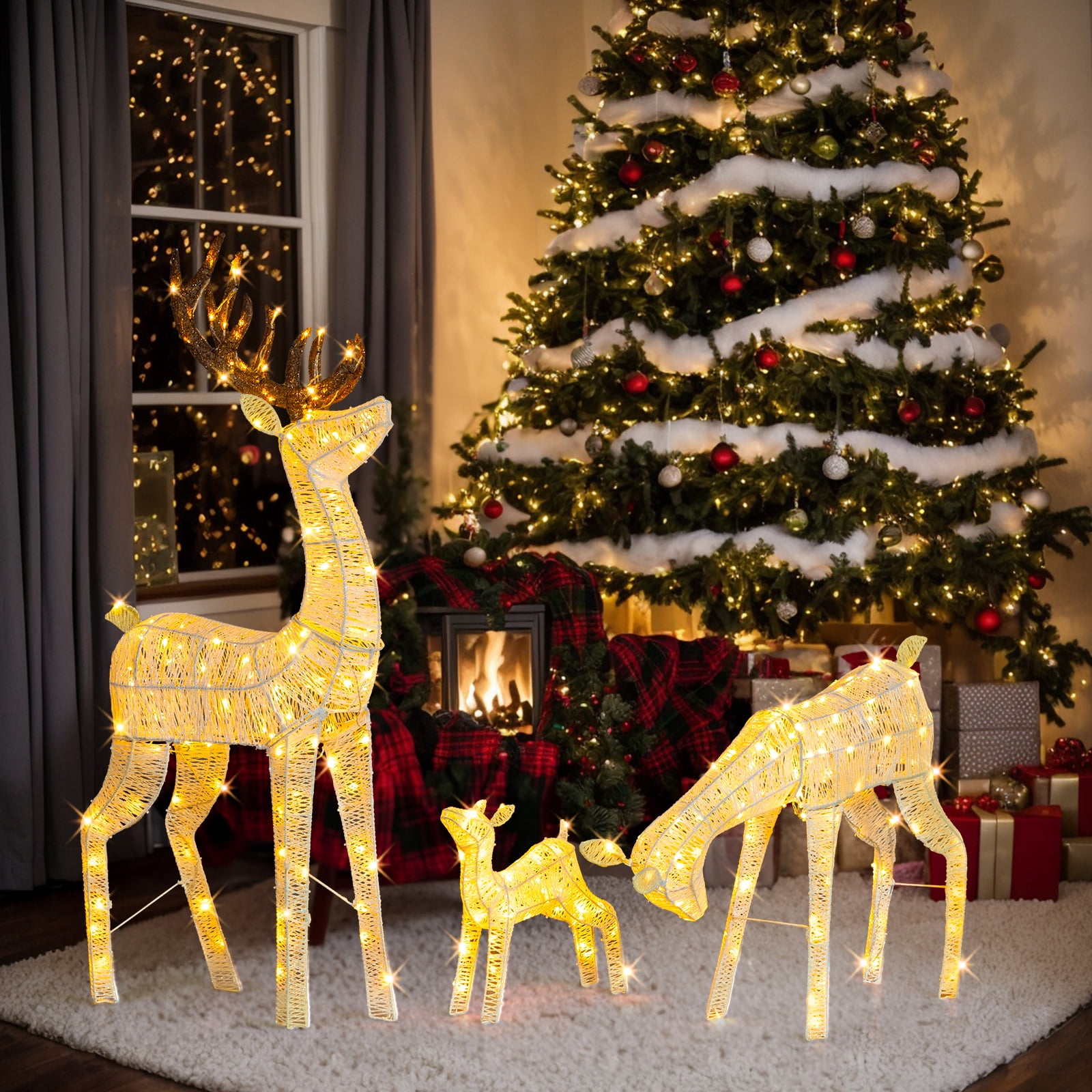 SalonMore Outdoor Christmas Decorations, 3-Piece Lighted Christmas Deer ...