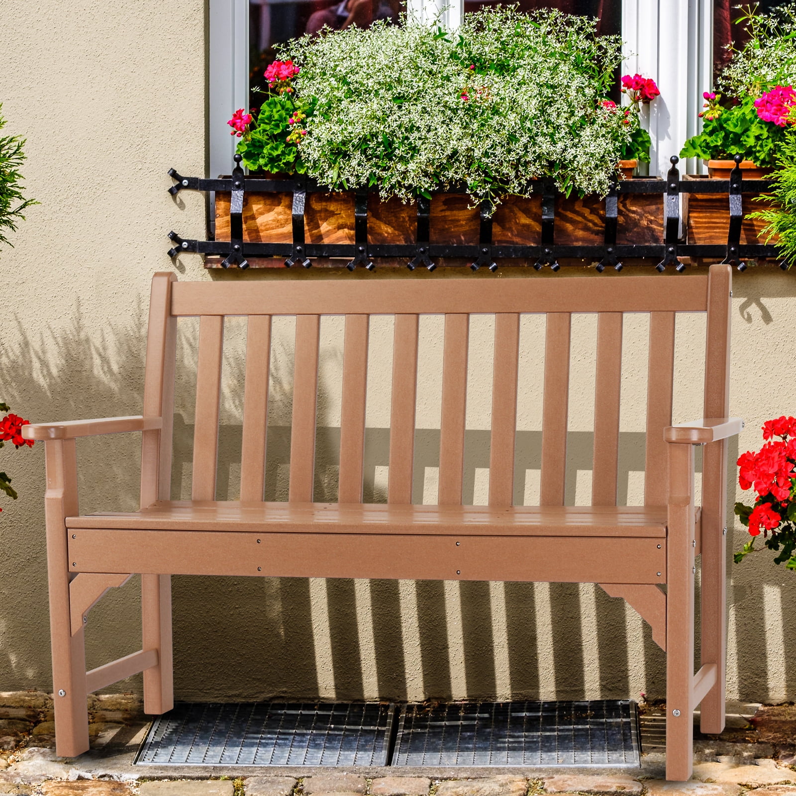 SalonMore HDPE Plastic Lawn Bench, All-Weather Outside Backrest for 2 ...