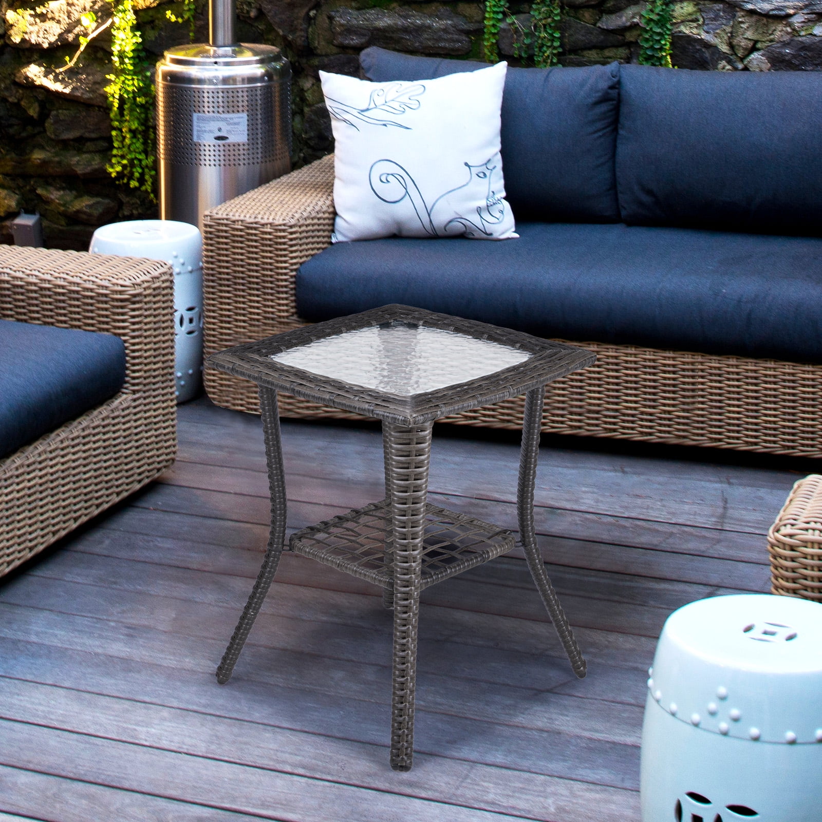 SalonMore Outdoor Side Table, Small Rattan Coffee Table for Patio Table ...