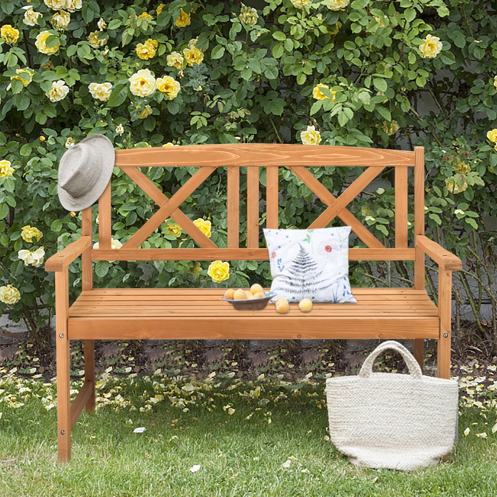 SalonMore Outdoor Wooden Bench for 2 People, Classic Fir Garden Lawn ...