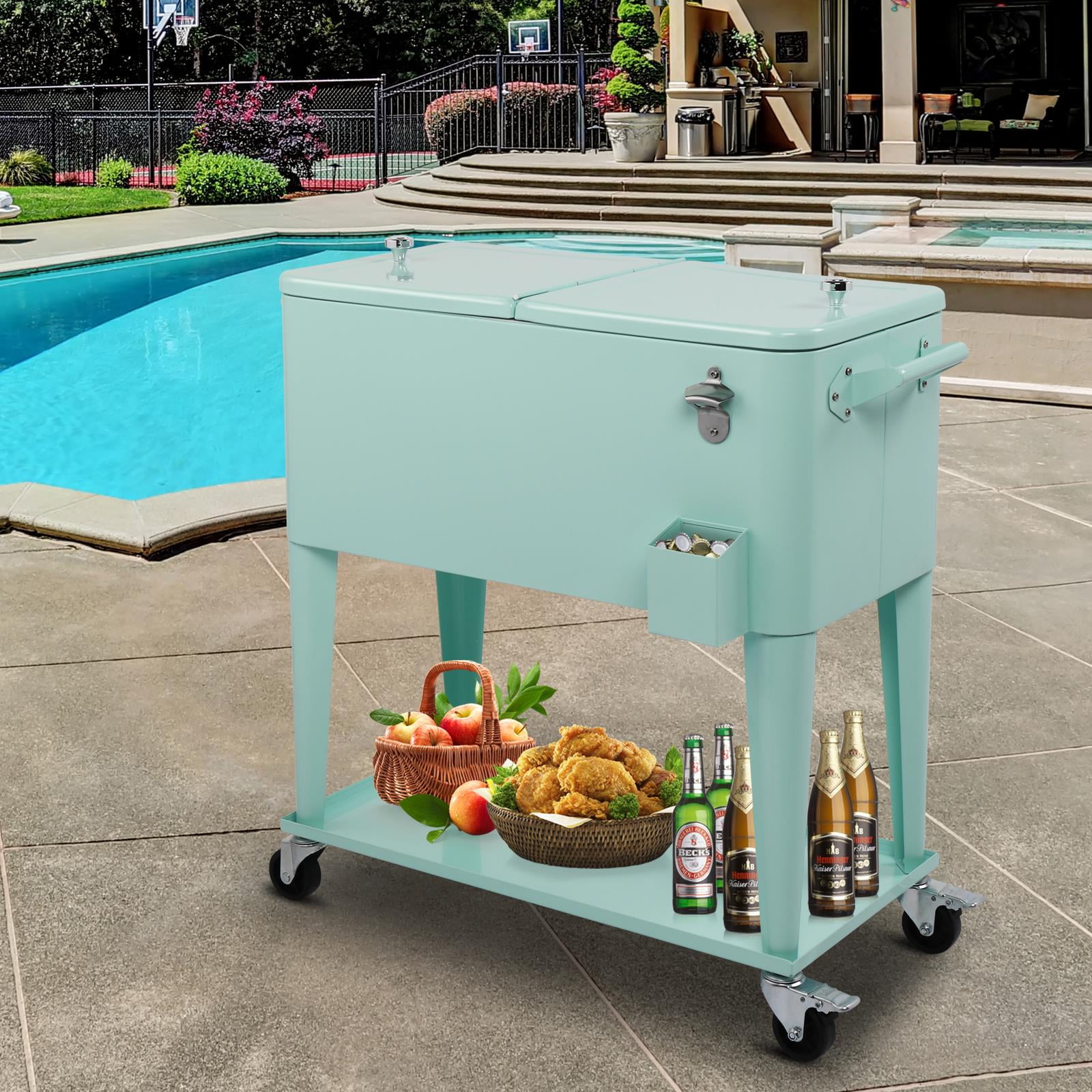 SalonMore Stainless Steel 80QT Rolling Outdoor Cooler with Big Wheels ...