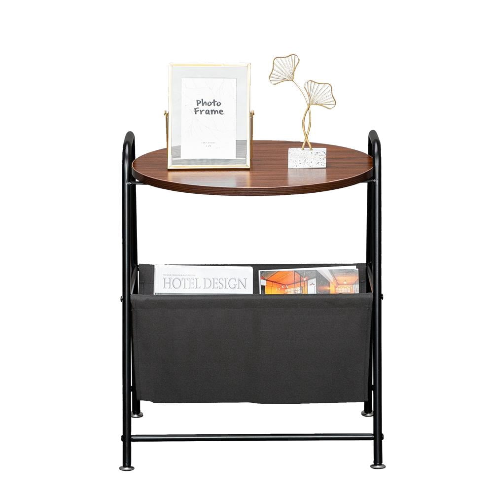 SalonMore Round Side Fabric Pocket End Table with Extra Storage for ...