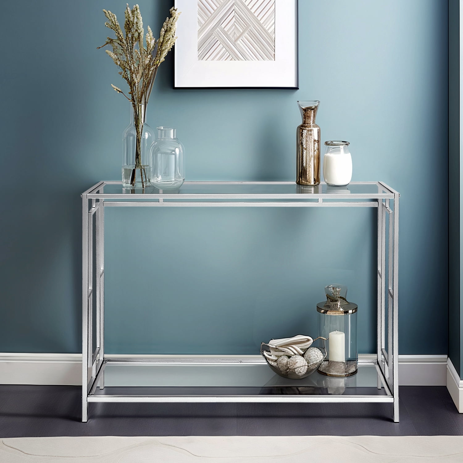 SalonMore Square Glass Console and Sofa Table Entryway Table with Lower ...