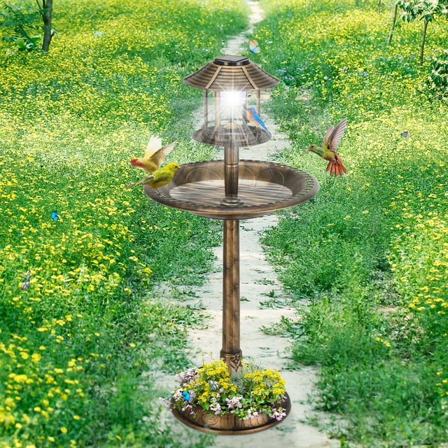 SalonMore Wild Bird Bath Bronze Birdbaths with Solar Light - Walmart.com