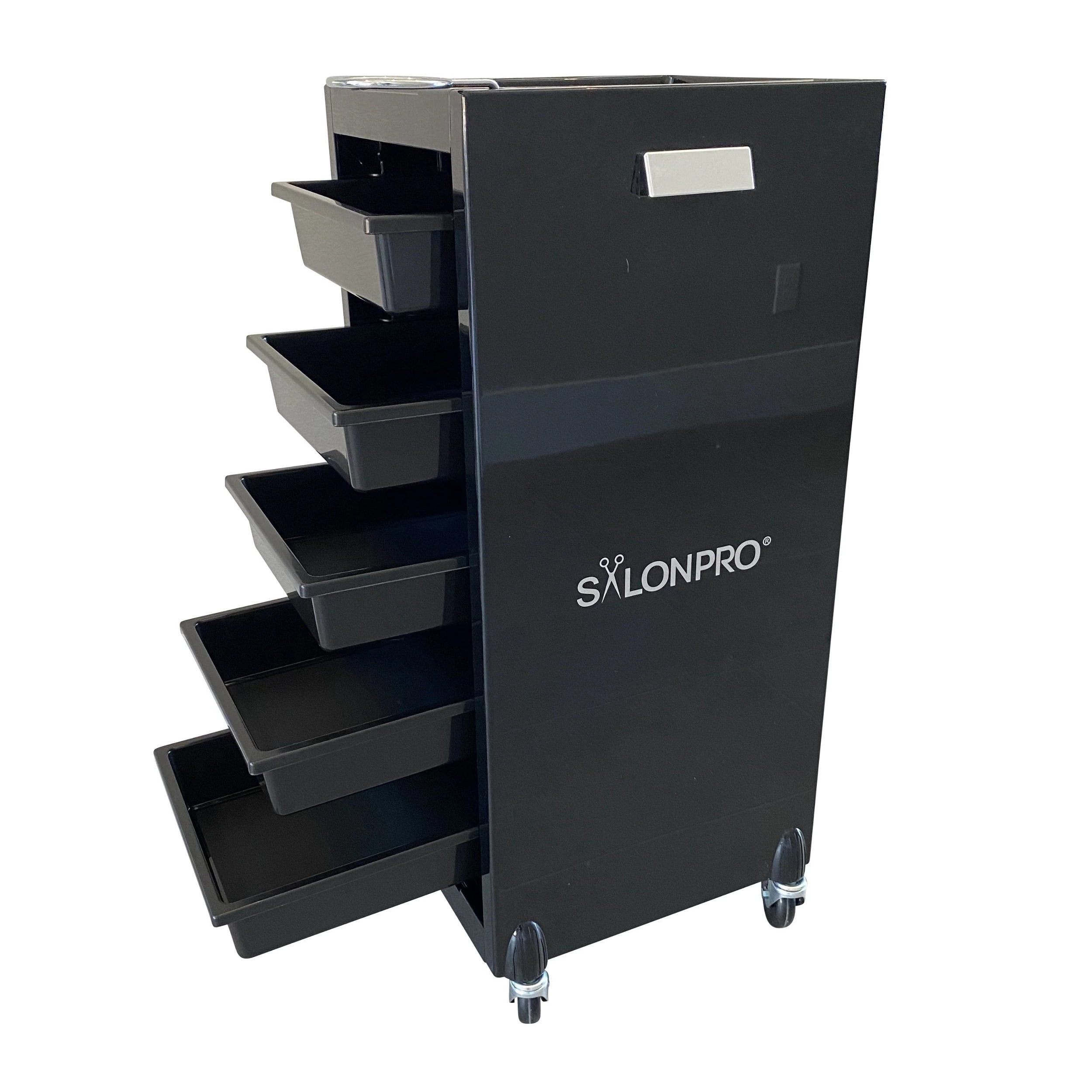 SalonPro 5-Drawer Styling Cabinet Trolley – Gloss Black with Rolling ...