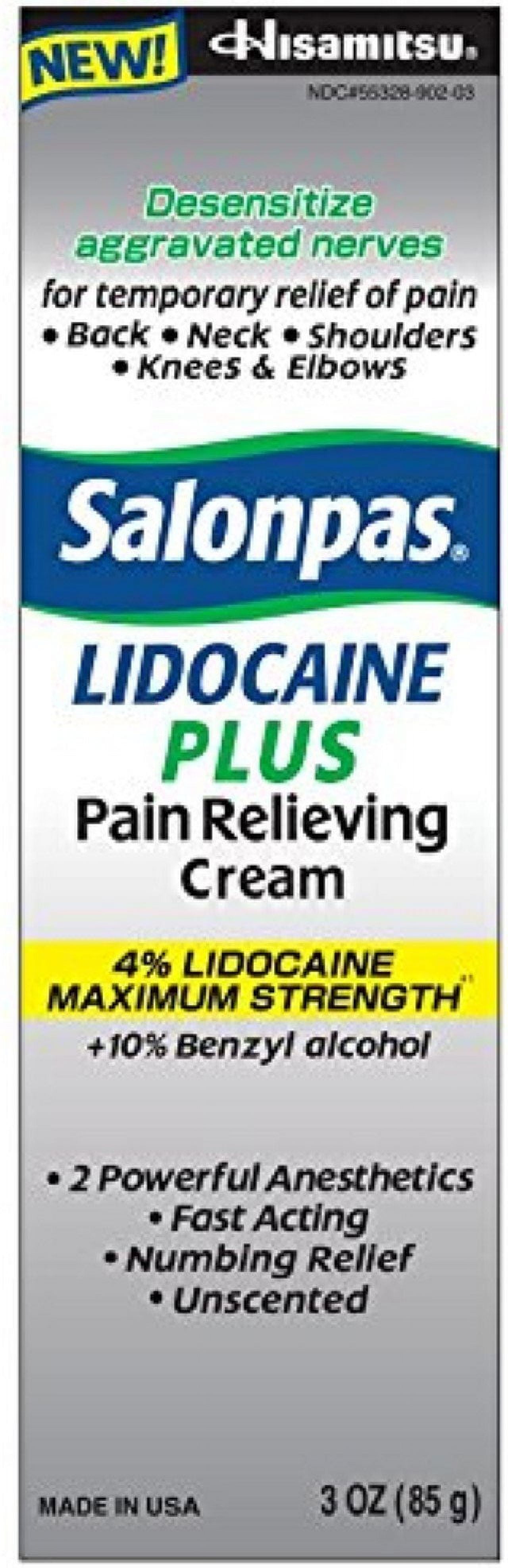 Salonpas LIDOCAINE PLUS, Maximum Strength Pain Relieving Cream, 3 oz (2 ...
