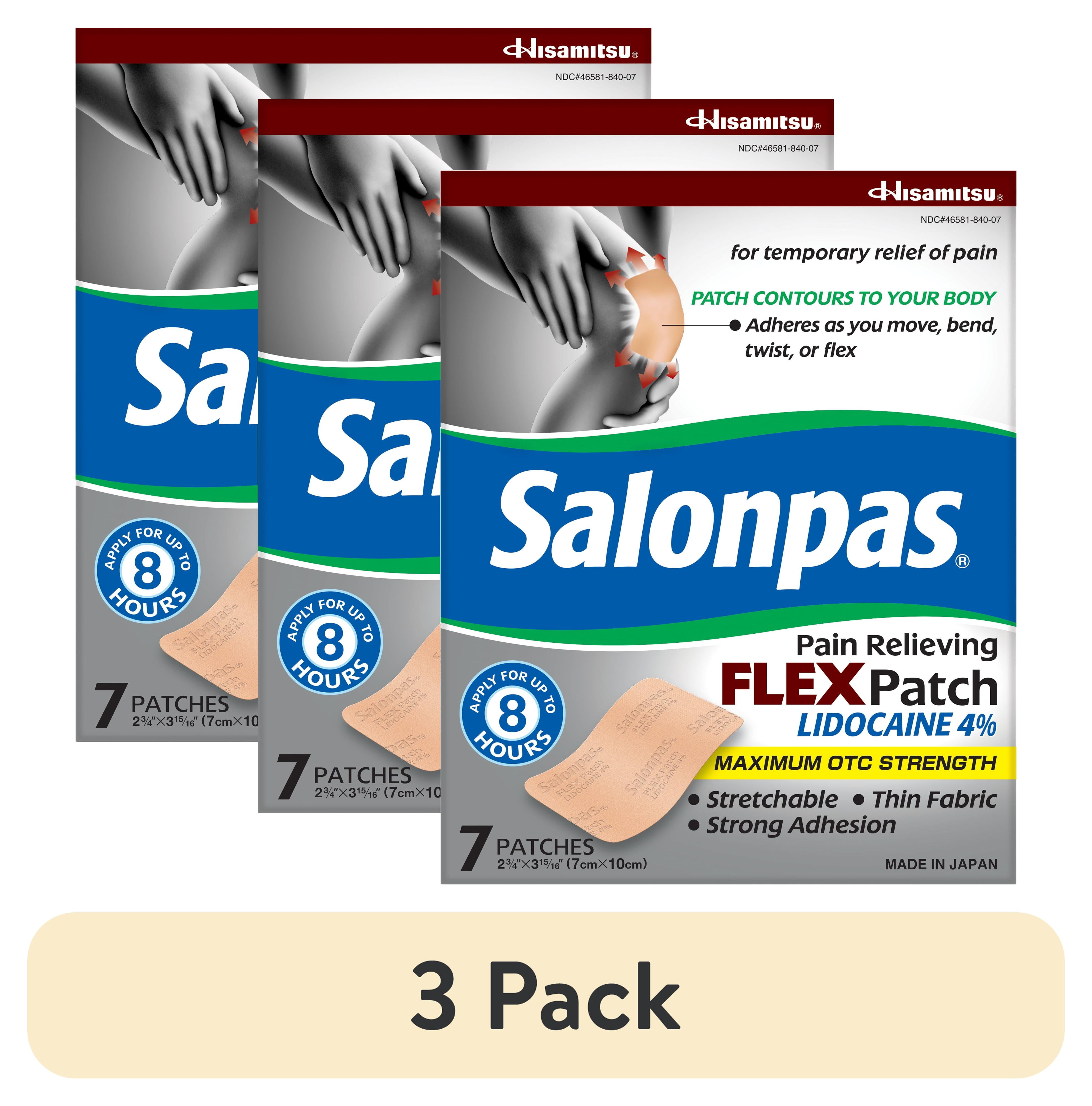 (3 pack) Salonpas Flexible Pain Relief Patch Lidocaine 4%, 8 Hours ...