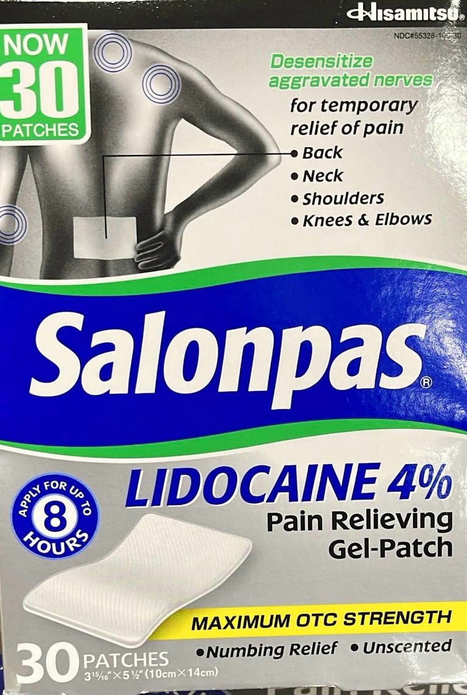 Salonpas Lidocaine 4% Pain Relieving Maximum Strength Gel Patch 30 ...