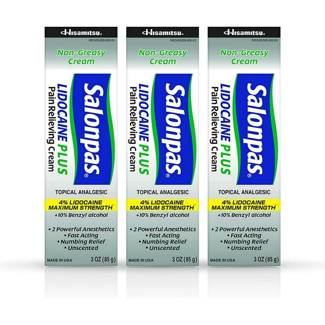 Salonpas Lidocaine Plus Pain Relief Cream, 3 oz Pack of 3 - Unscented ...