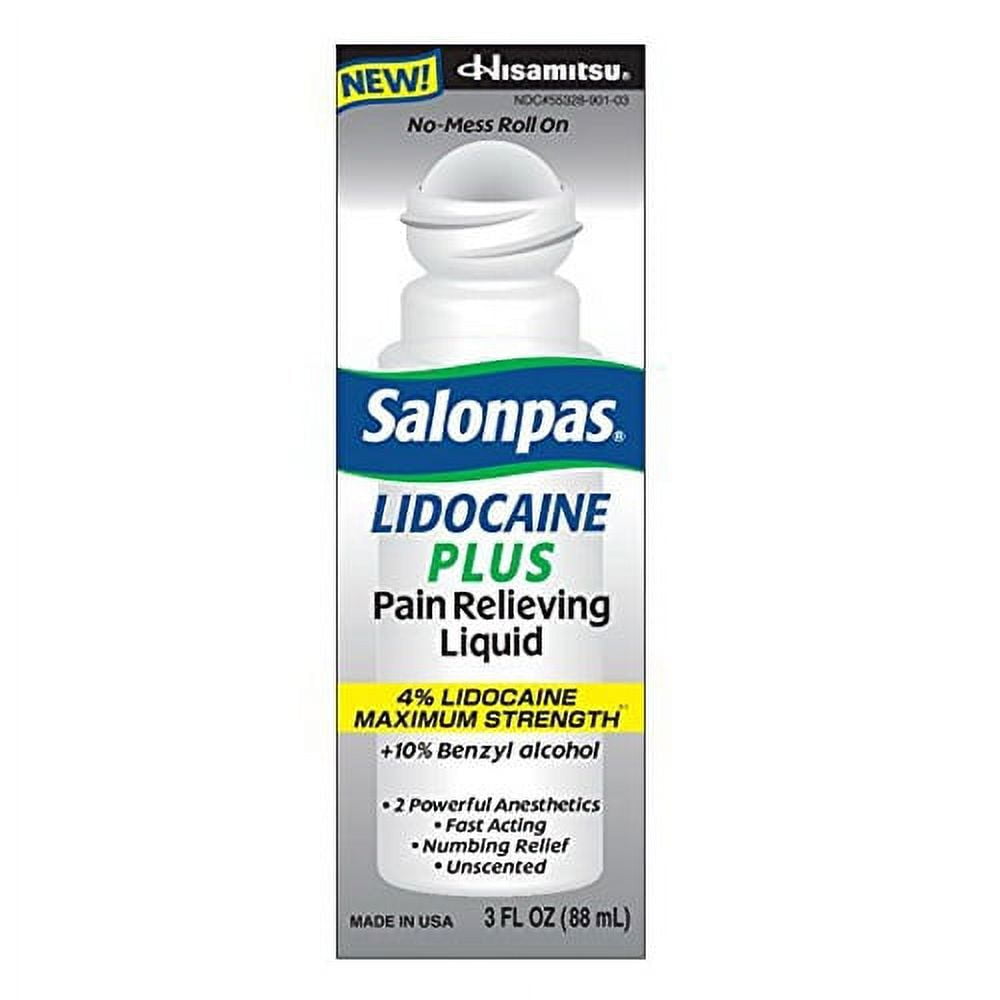 Salonpas Lidocaine Plus 4% Pain Relieving Roll-On, 2 Pack, 3oz Each ...