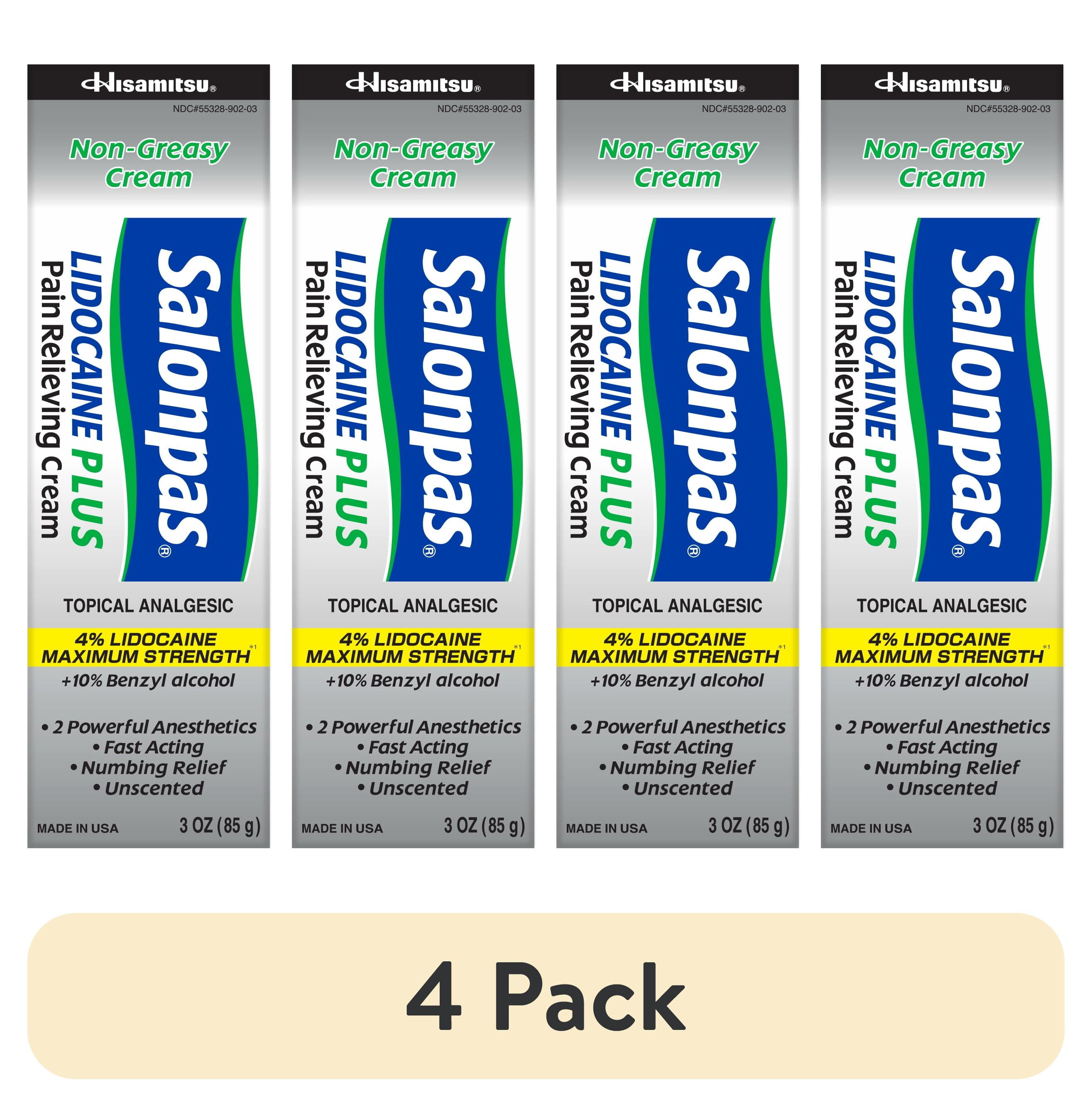 (4 pack) Salonpas Maximum Strength Lidocaine 4% Pain Relief Cream, 3oz ...