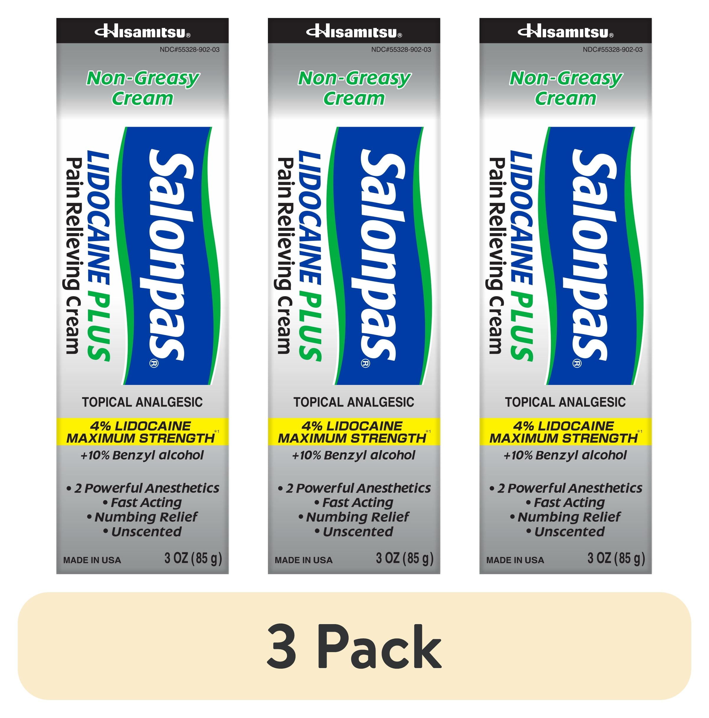 (3 pack) Salonpas Maximum Strength Lidocaine 4% Pain Relief Cream, 3oz ...