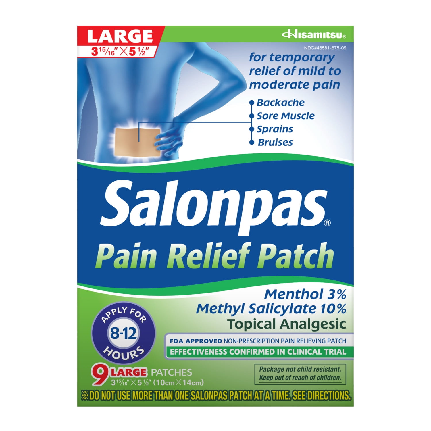 Salonpas Mild to Moderate Pain Relief Patch, Large, 9 Count HSA/FSA ...