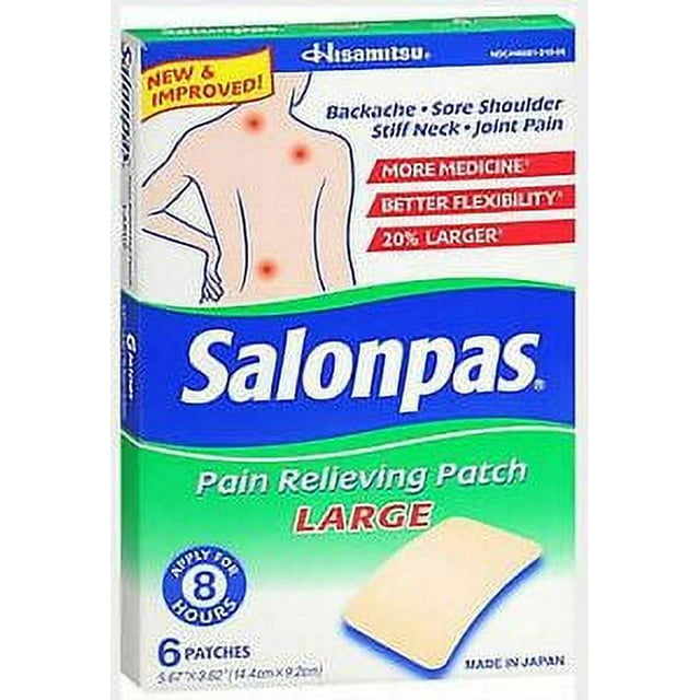 Salonpas Pain Patches LARGE 5.67" x 3.62" 6 patches ( 1 box ) - Walmart.com