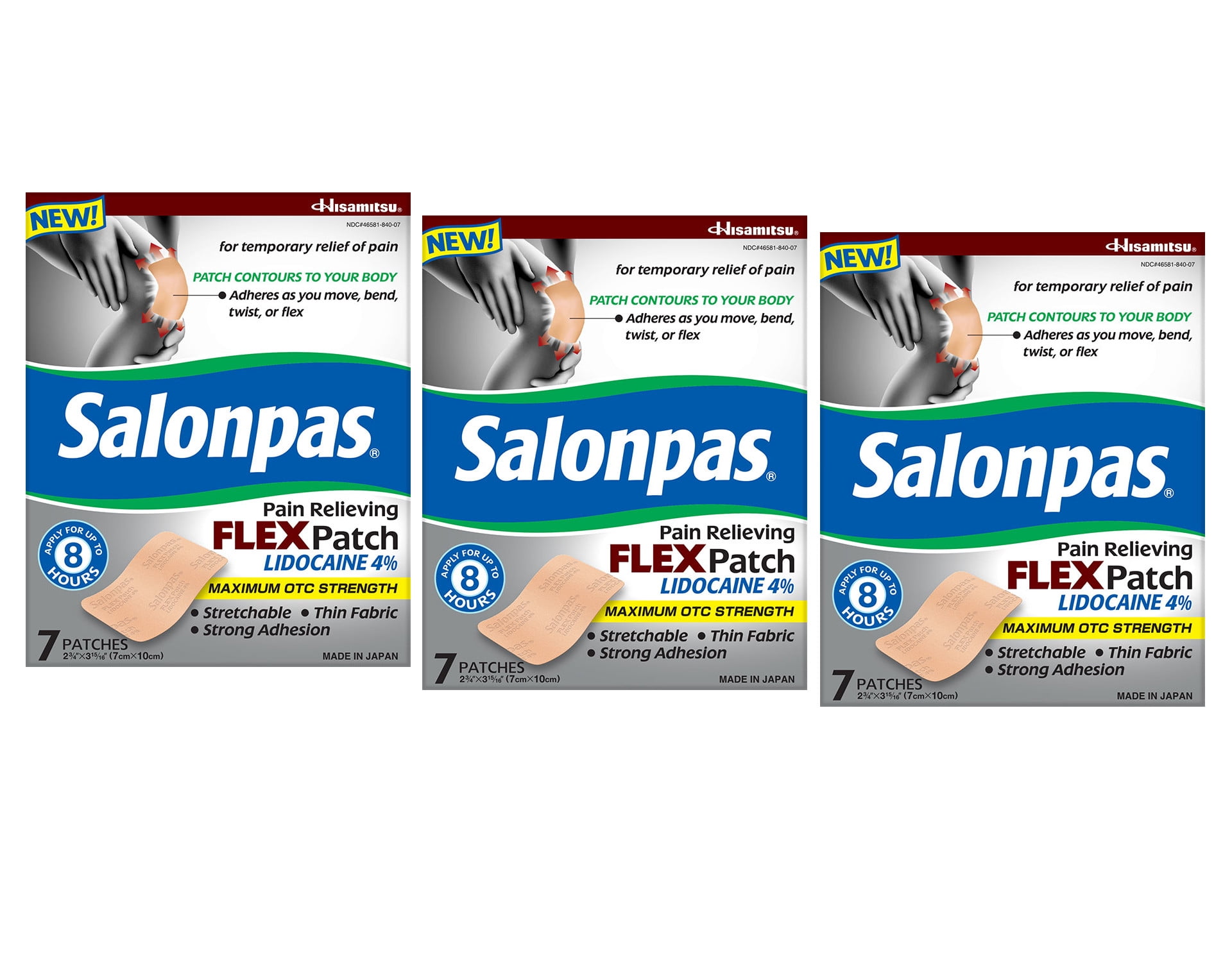 Salonpas Lidocaine 4% Flexible Pain Relieving Patch, 7 Count - Pack of ...