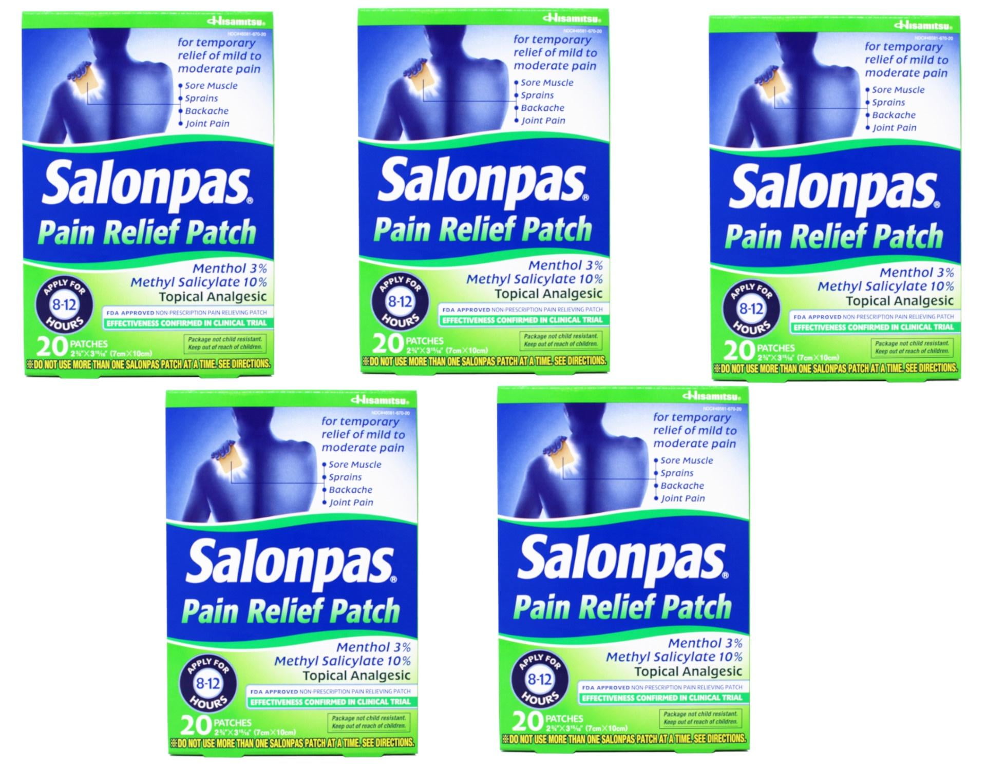 Salonpas Pain Relieving Menthol and Methyl Salicylate Patch, 20 Count, for Back, Neck, Shoulder ...