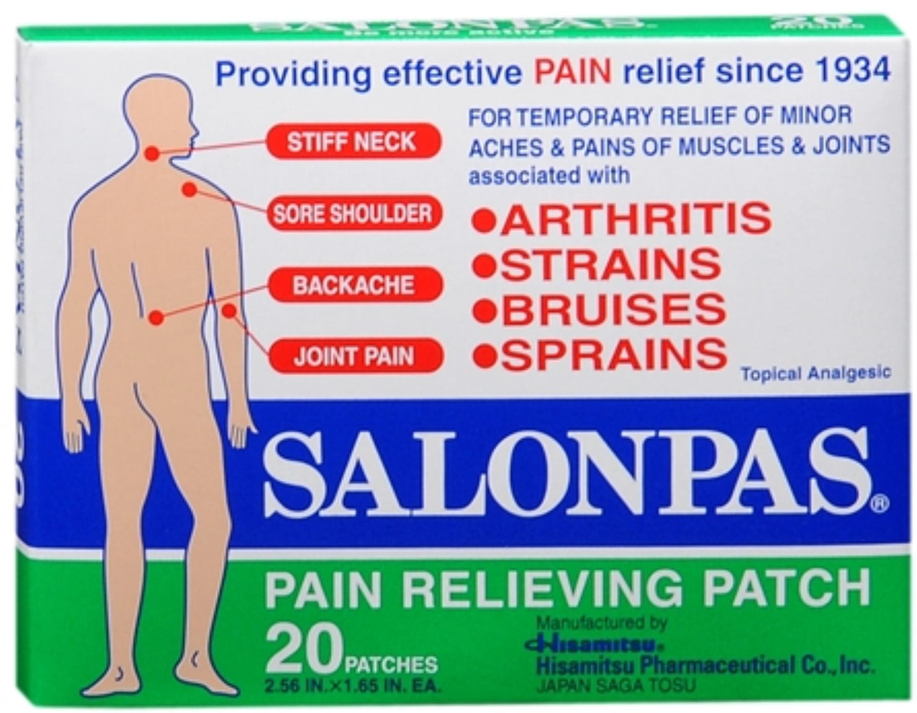 Hisamitsu Salonpas Pain Relief Patch, Topical Analgesic, 20 Patches for ...