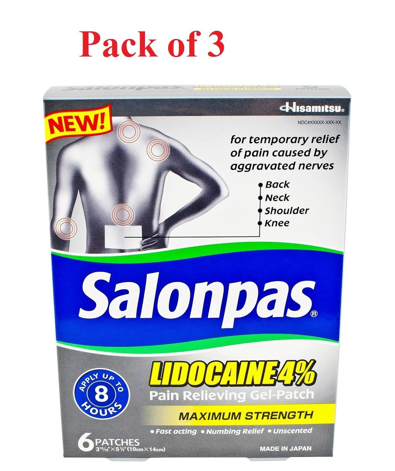 Salonpas lidocaine 3 pack pain relieving maximum strength gel patch ...