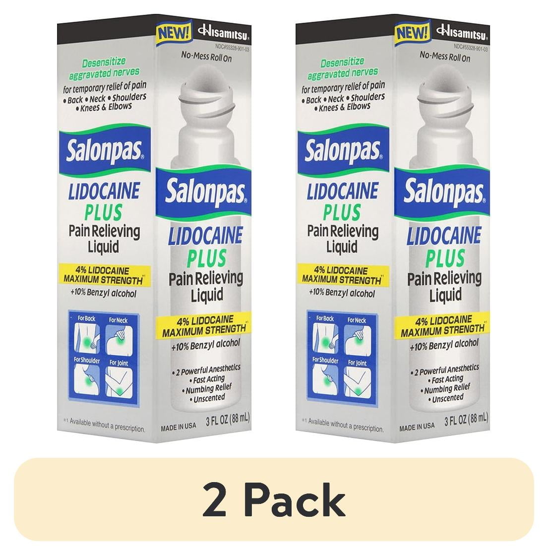 (2 pack) Salonpas lidocaine plus 3 oz roll on pain relieving liquid 4% ...