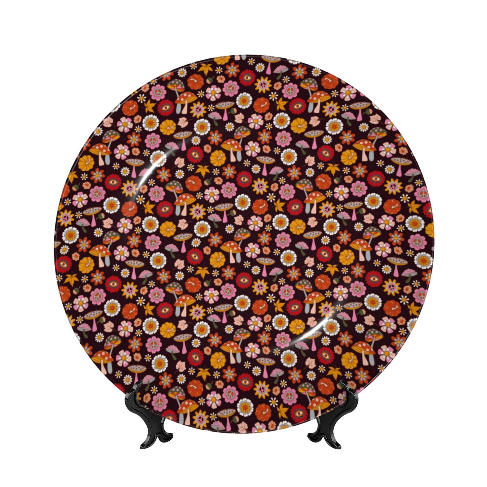 Salouo 70s Groovy Hippie Retro Pattern Bone China Decorative Plate ...