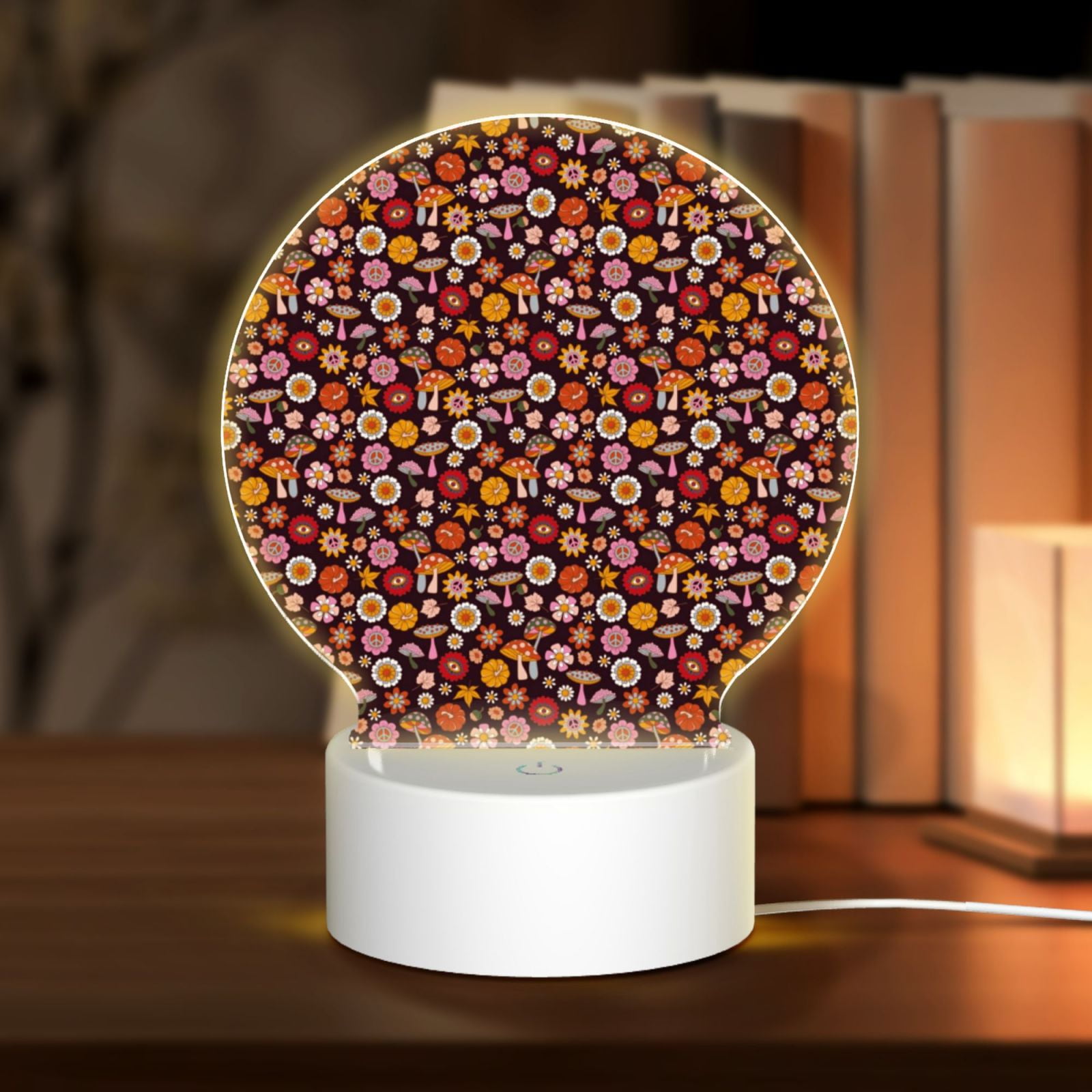 Salouo 70s Groovy Hippie Retro for Round Acrylic Night Light - Acrylic ...