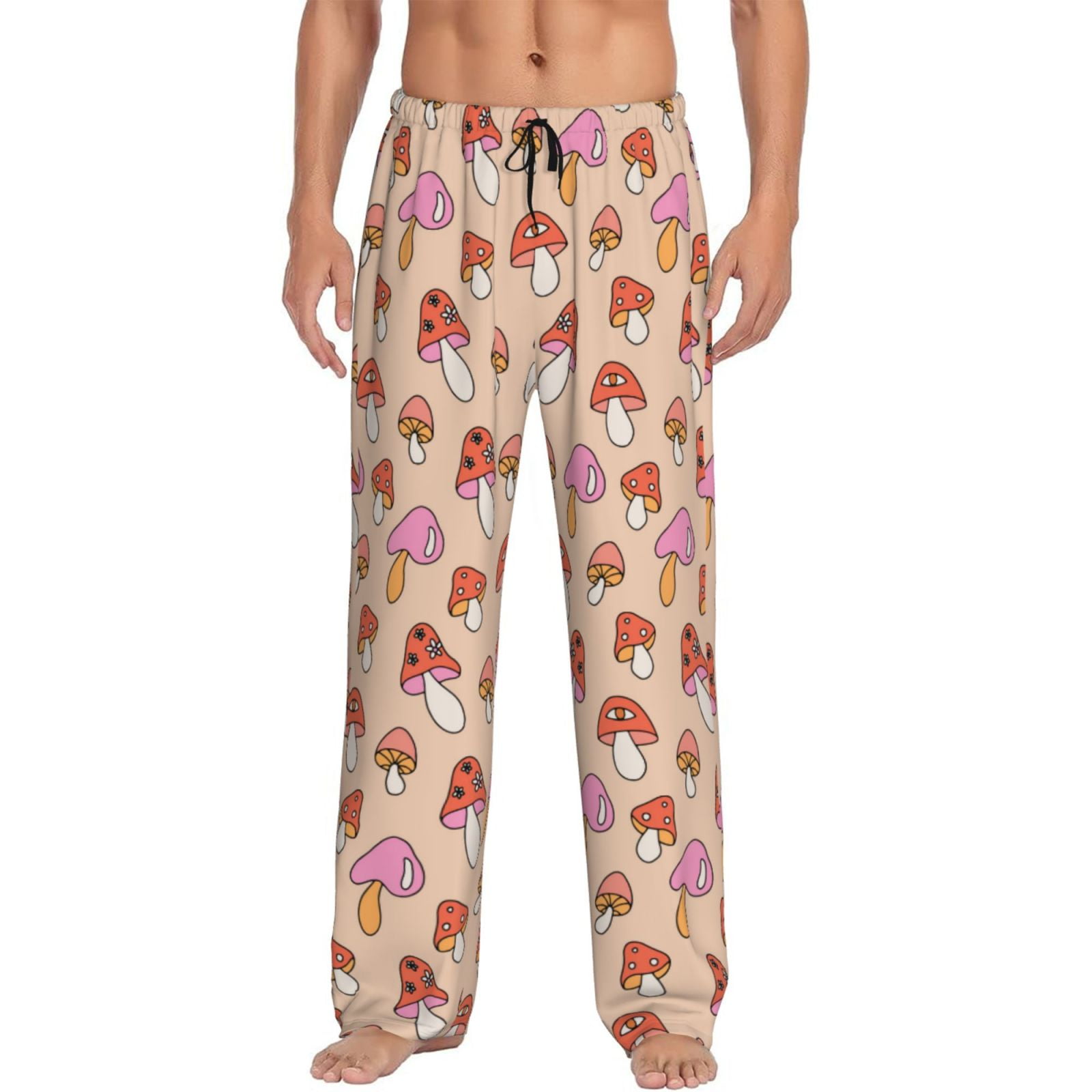 Salouo 70s Mushroom Print Pajama Pants for Men, Lounge Pants Elastic ...