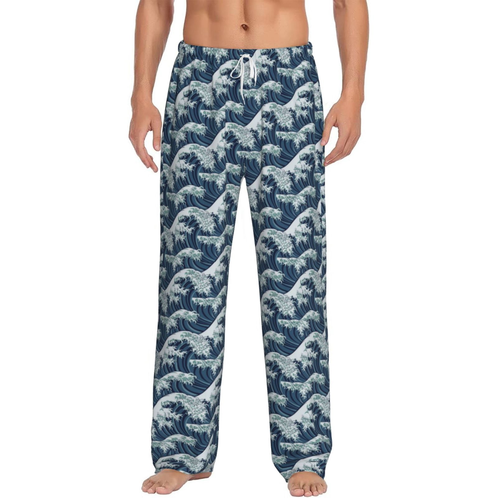 Salouo A Japanese Great Wave Print Pajama Pants for Men, Lounge Pants ...