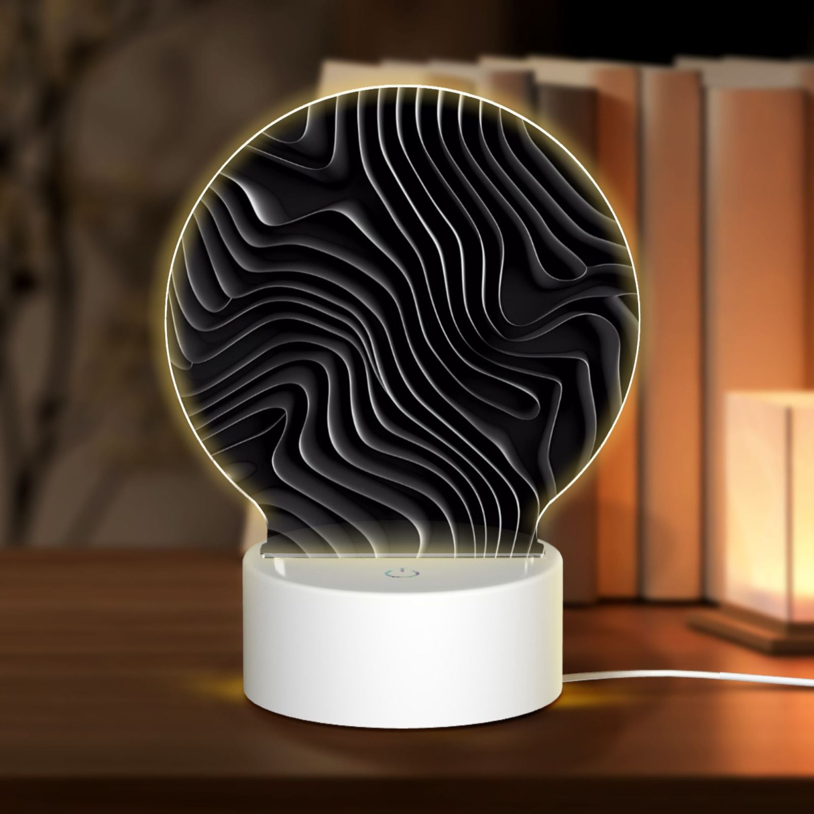 Salouo Abstract Black And White Waves for Round Acrylic Night Light ...