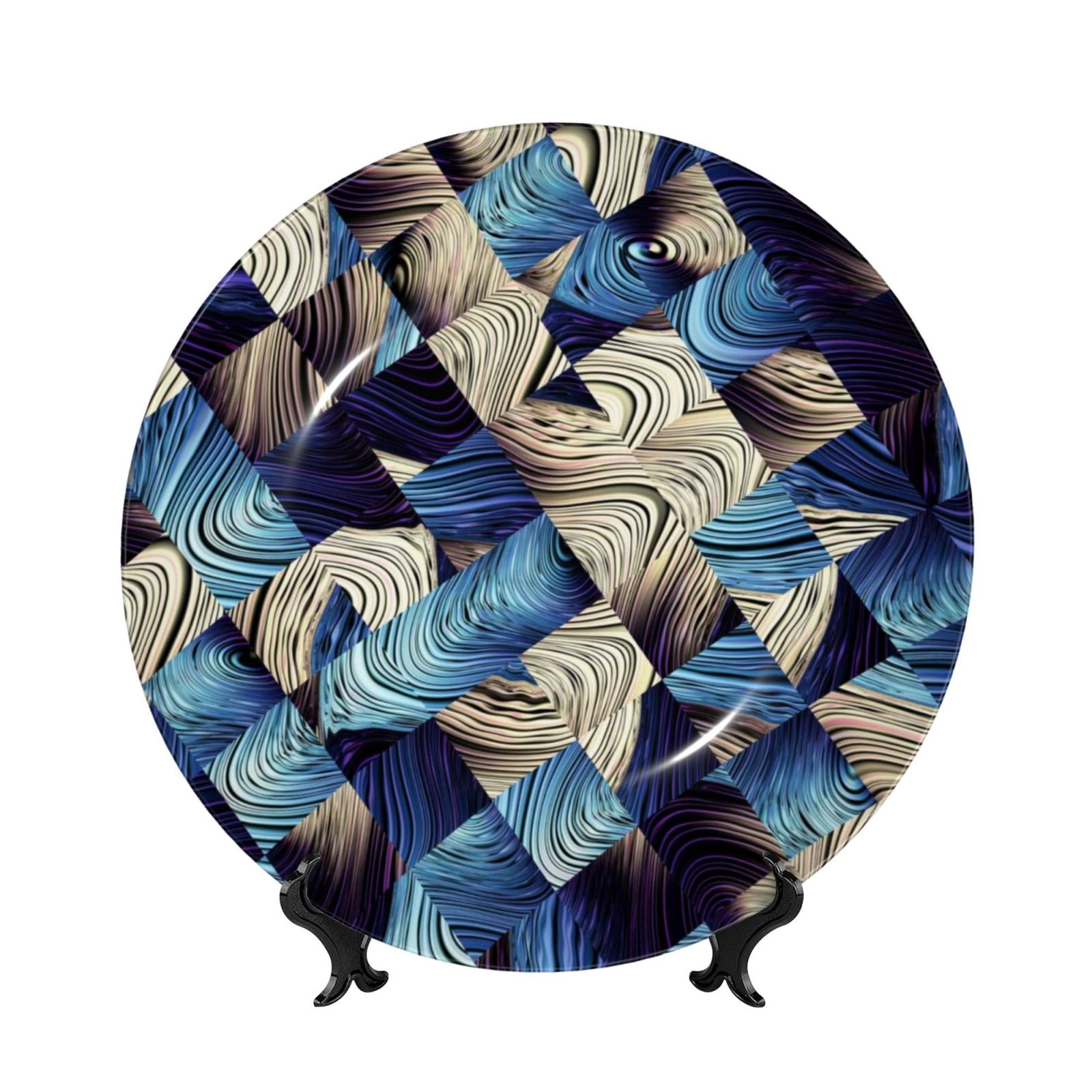 Salouo Abstract Blue Squares Pattern Bone China Decorative Plate ...