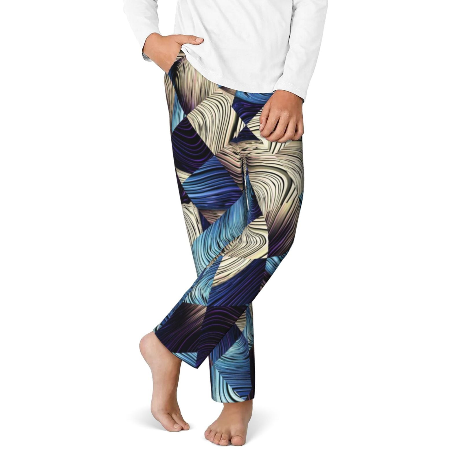 Salouo Abstract Blue Squares Pattern Boys Pajama Pants,Long Sleep Pants ...