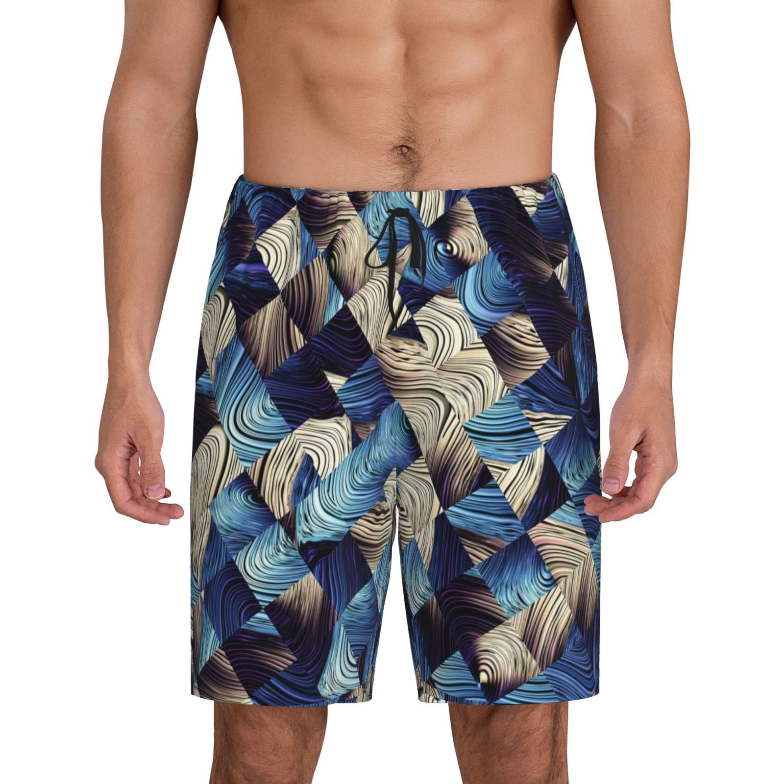 Salouo Abstract Blue Squares Pattern Men's Sleep Pajama Shorts,Pajama ...