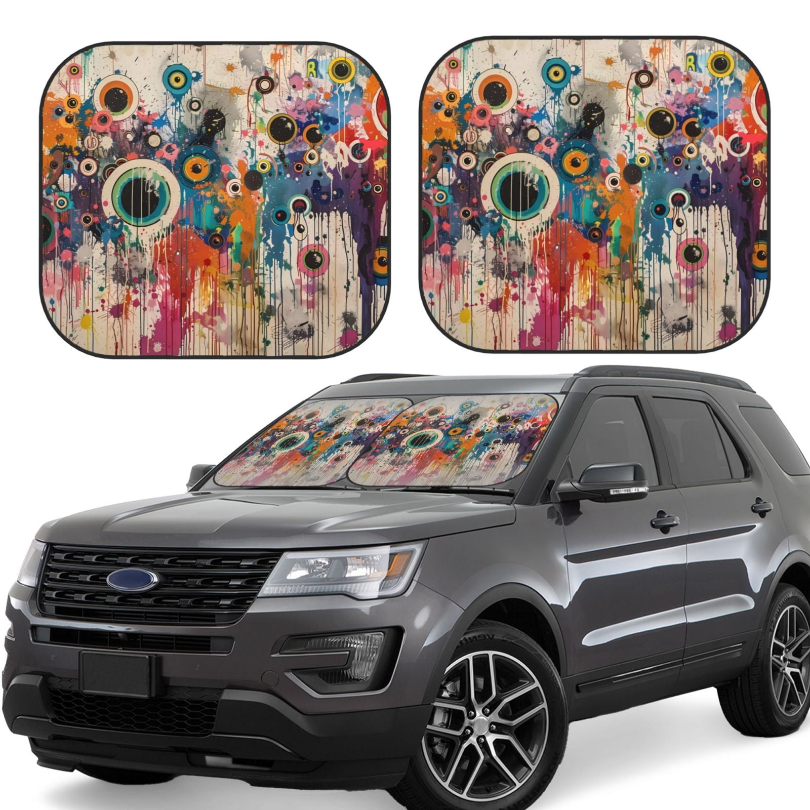 Salouo Abstract Colorful Dripping Circles Pattern Car Windshield Sun ...