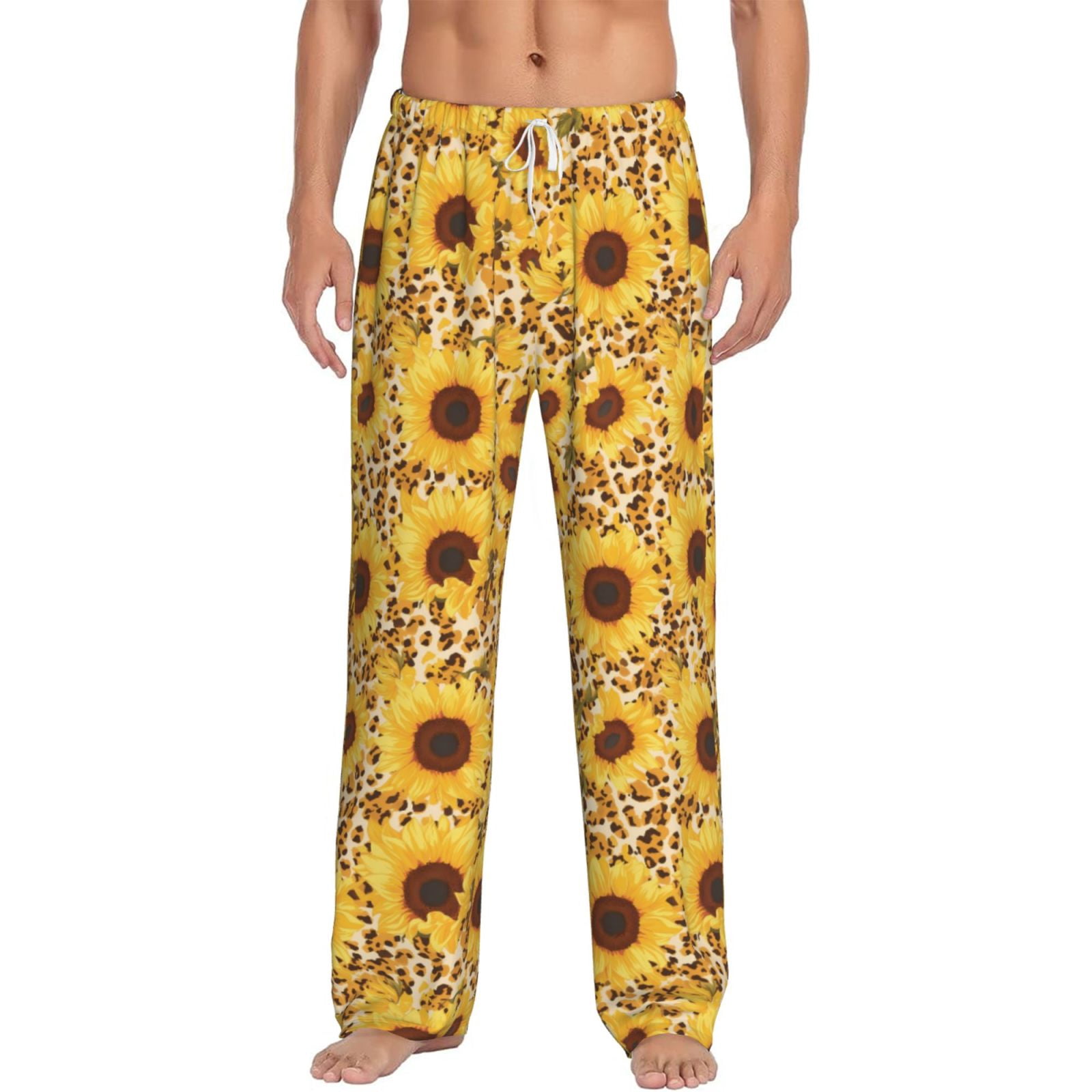 Salouo Abstract Leopard Print Sunflower Print Pajama Pants for Men ...