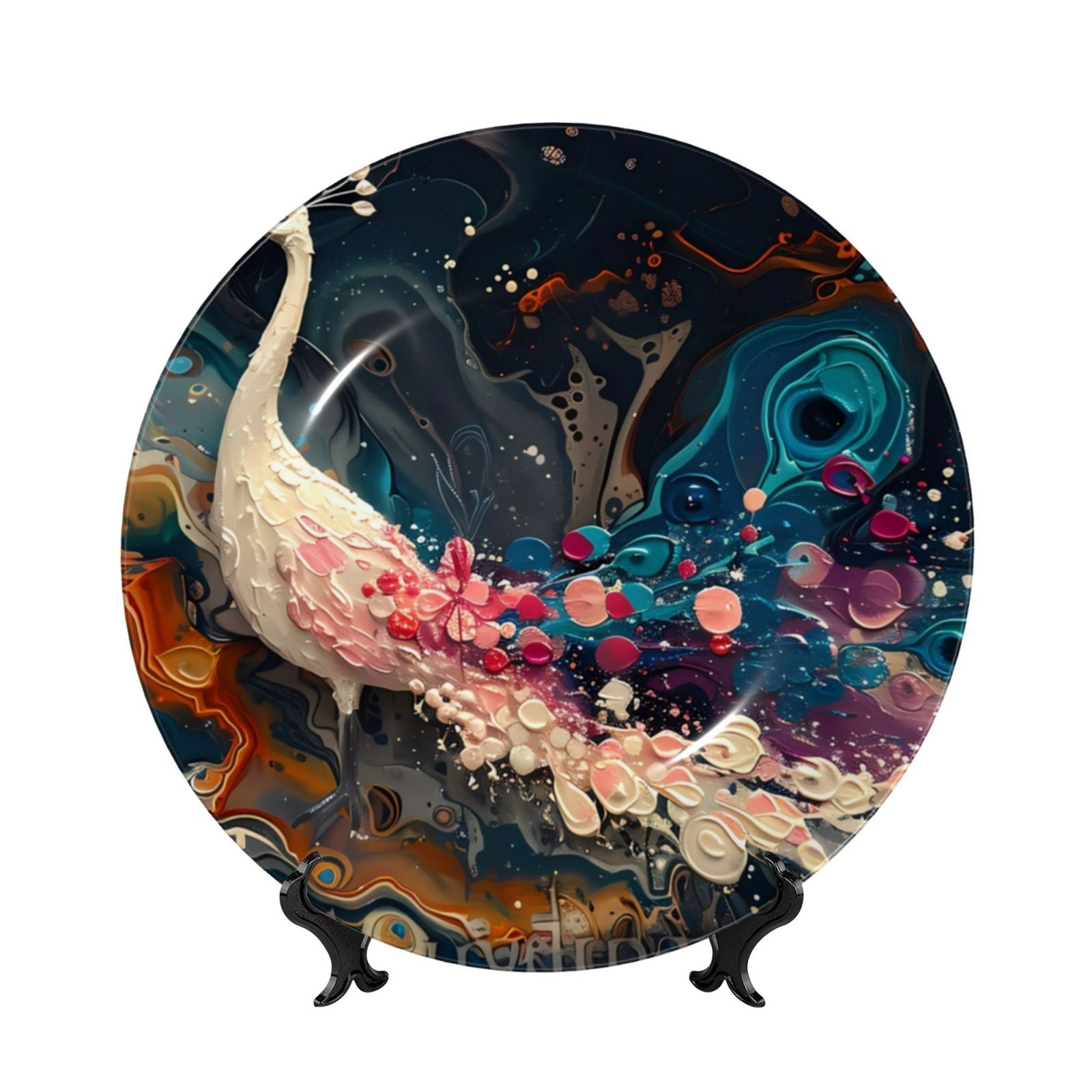 Salouo Abstract Peacock Painting Pattern Bone China Decorative Plate ...