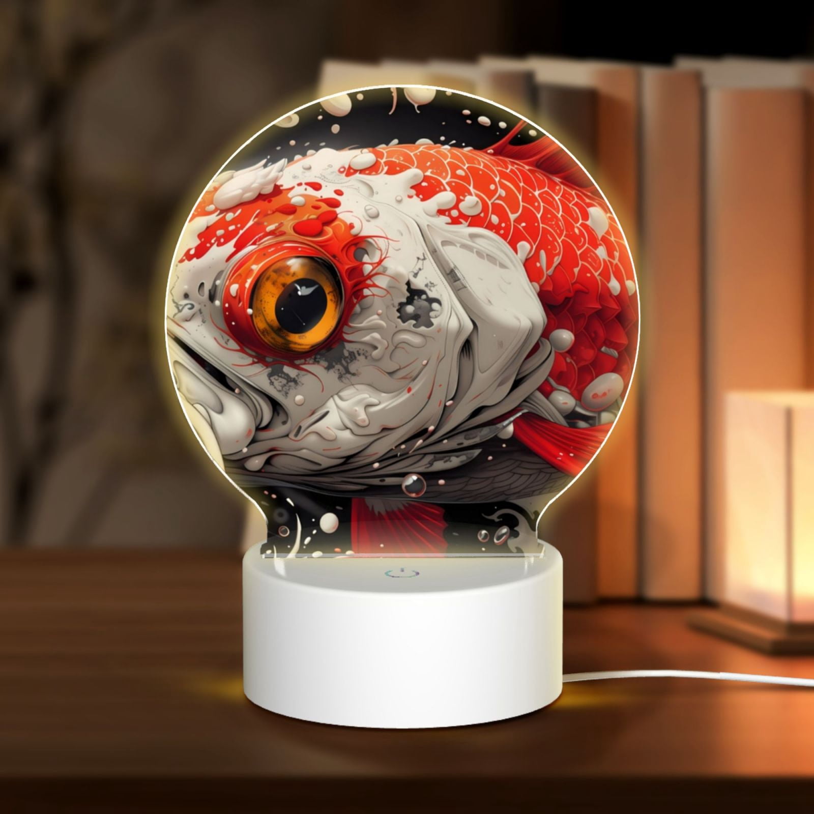 Salouo Abstract Red Koi Fish Art for Round Acrylic Night Light ...
