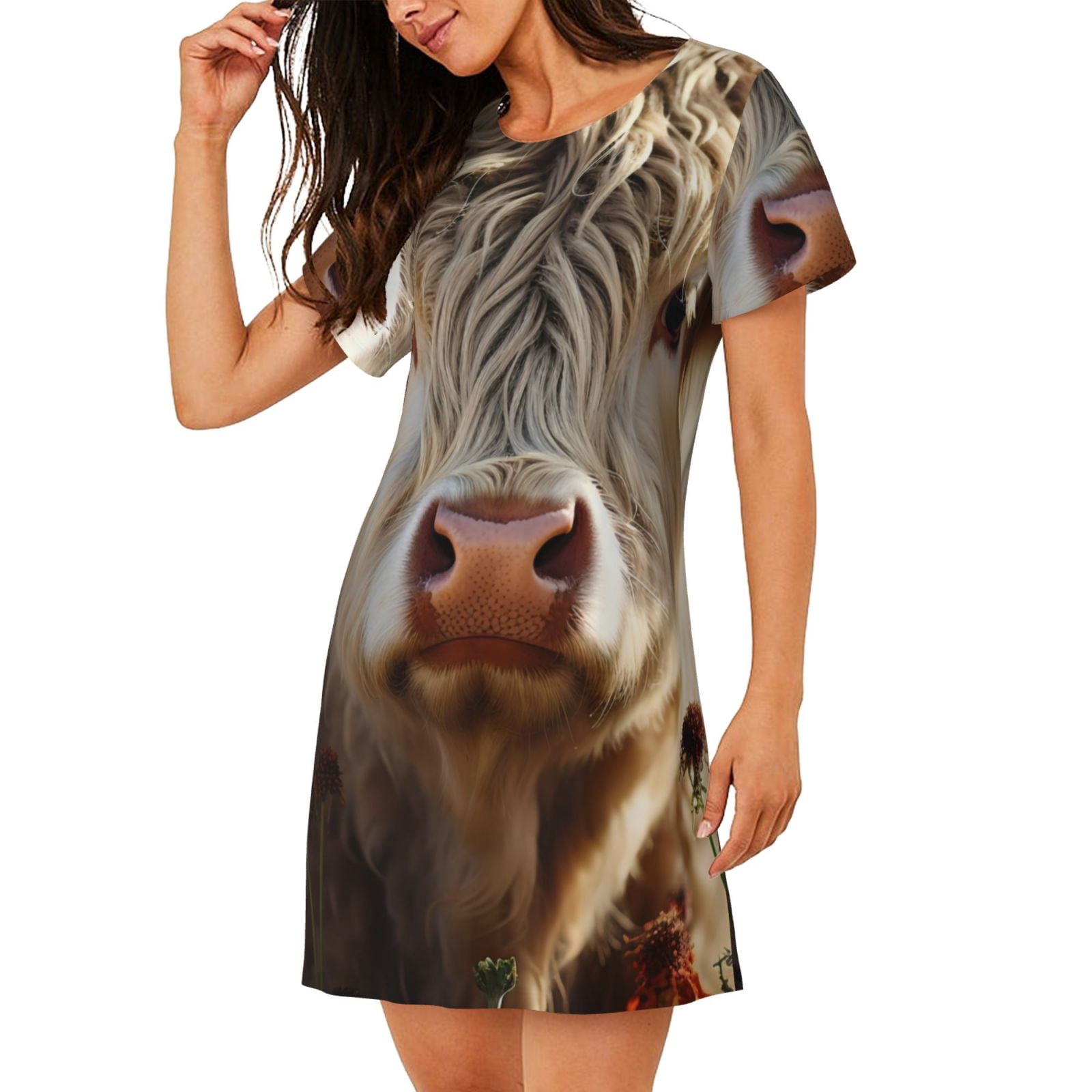 Salouo Adorable Flower Field Cow Print Short Sleeve Sleepshirt for ...
