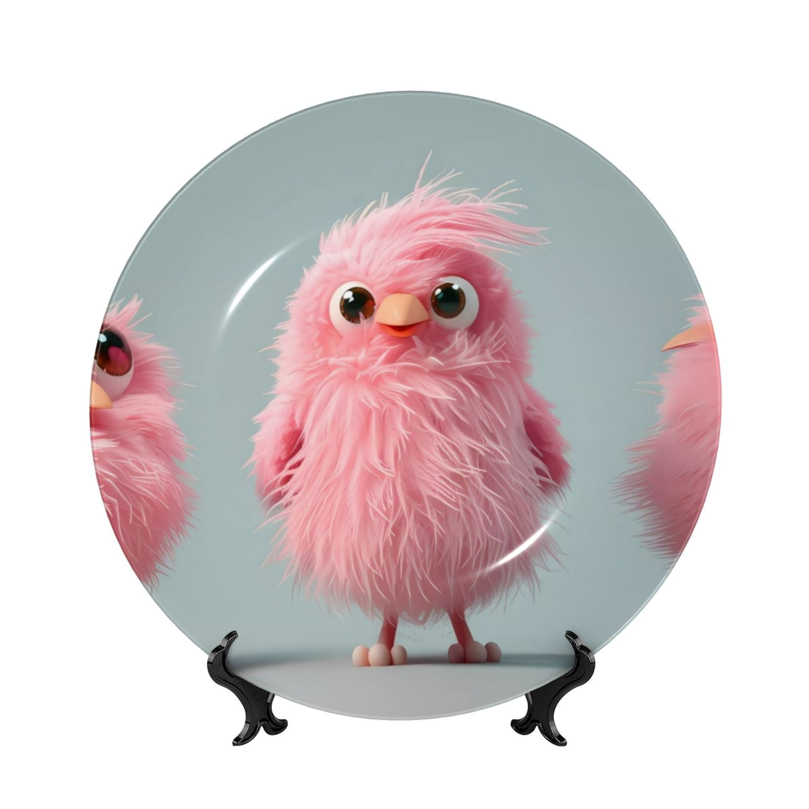 Salouo Adorable Pink Fluffy Birds Pattern Bone China Decorative Plate ...