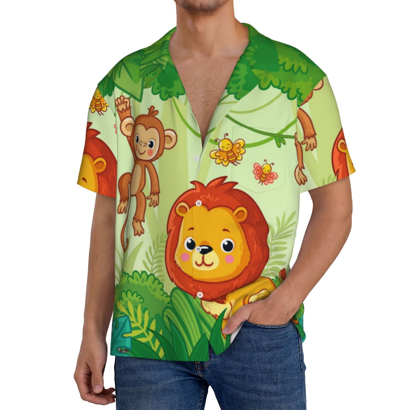 Salouo African Animals in the Jungle Pattern Cuban Collar Shirts for ...
