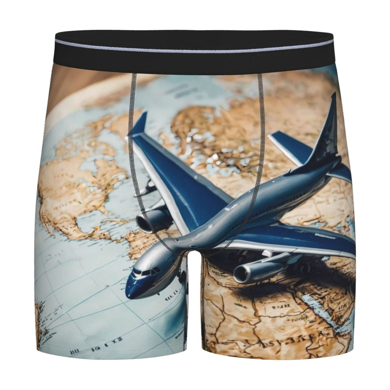Salouo Airplane World Map Adventure Pattern Men's Boxer Briefs, Soft ...