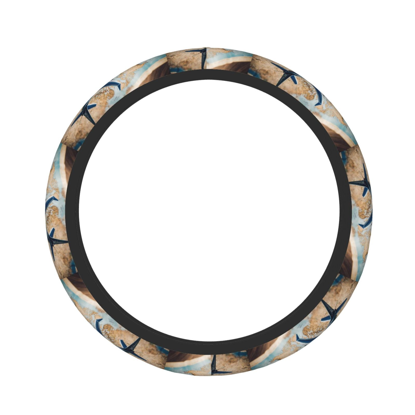 Salouo Airplane World Map Adventure Print Elastic Car Steering Wheel Cover - 15'' Non-Slip Car ...