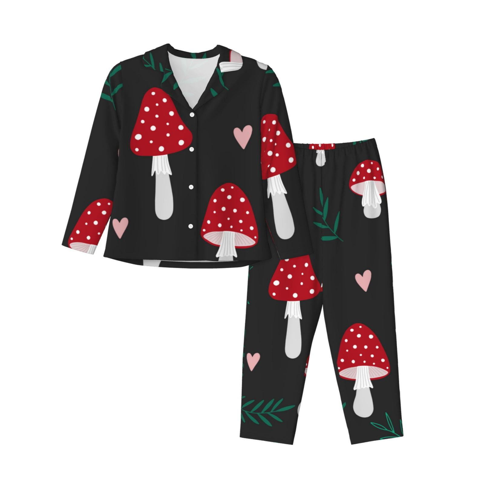 Salouo Amanita Mushroom Pattern Women's Pajamas Set Long Sleeve Button ...