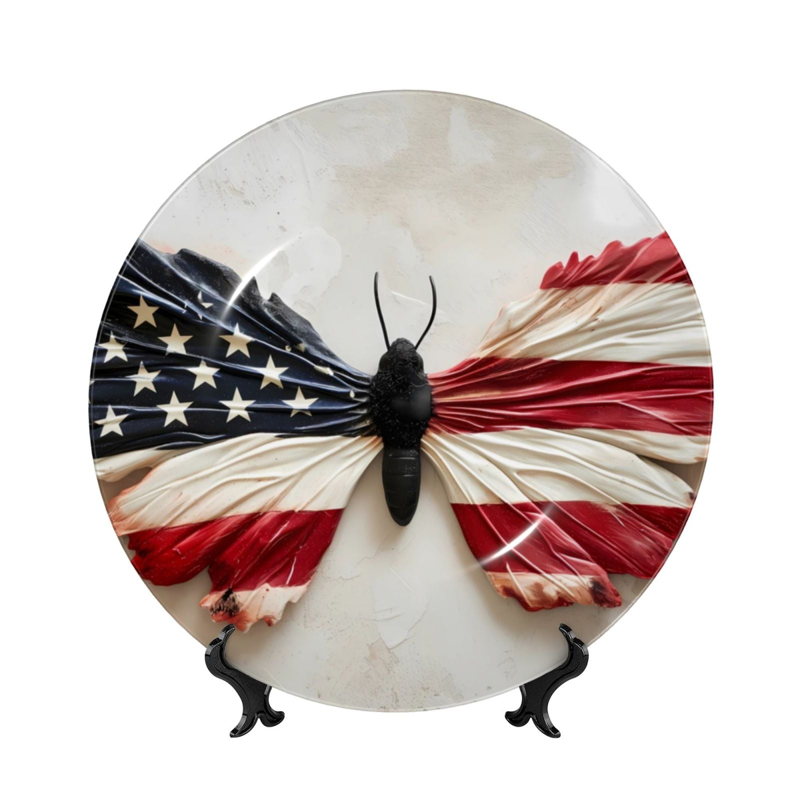 Salouo American Flag Butterfly Wall Pattern Bone China Decorative Plate ...