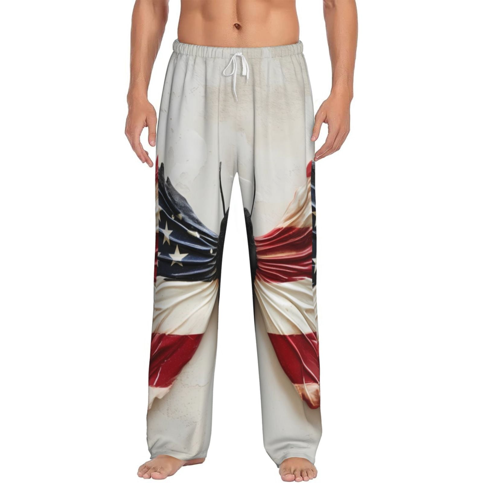 Salouo American Flag Butterfly Wall Print Pajama Pants for Men, Lounge ...