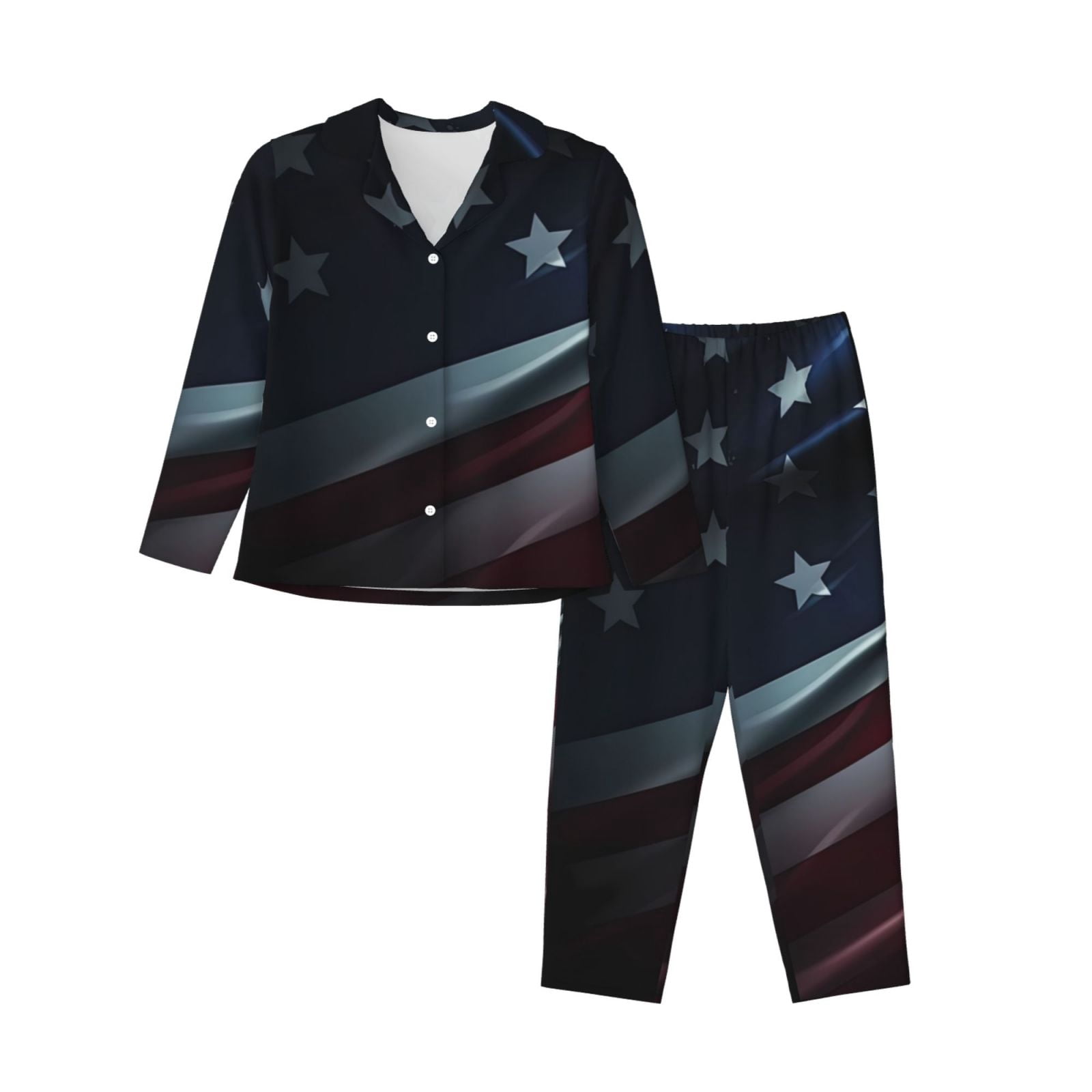 Salouo American Flag Waving Print Pattern Women's Pajamas Set Long ...