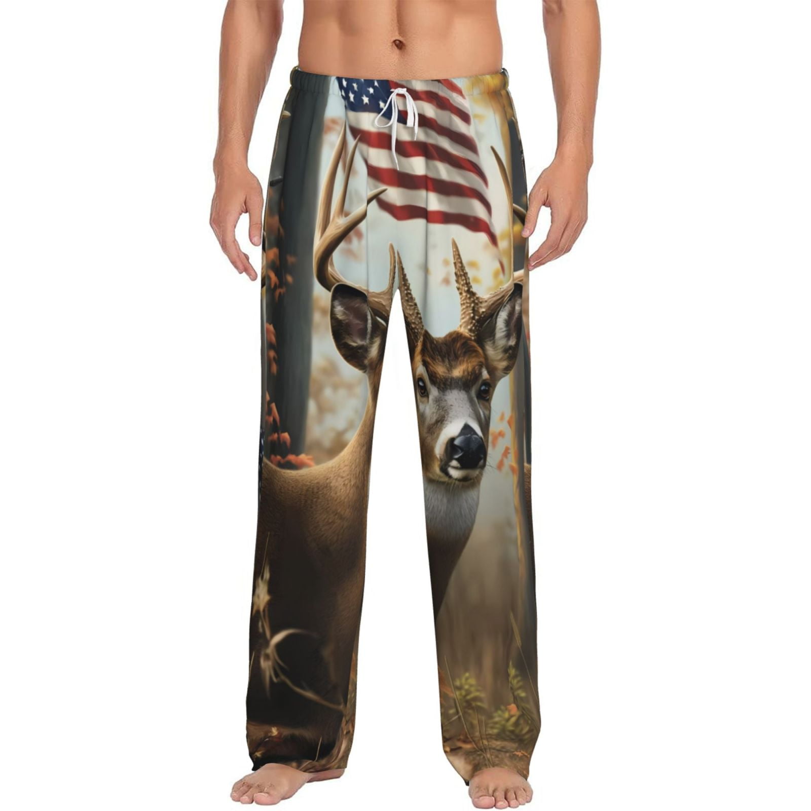Salouo American Wildlife Deer Forest Print Pajama Pants for Men, Lounge ...