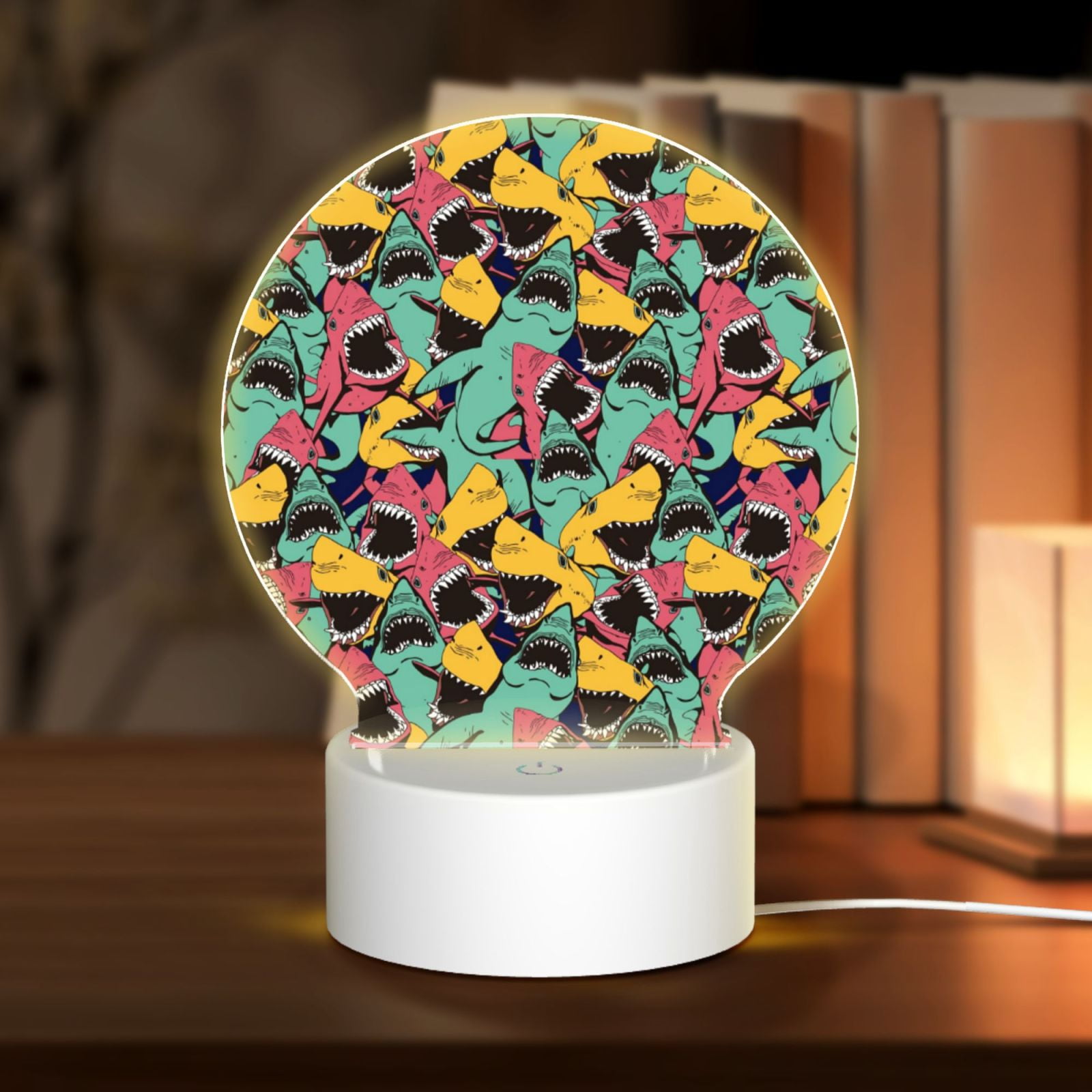 Salouo Angry Shark Pattern for Round Acrylic Night Light - Acrylic ...
