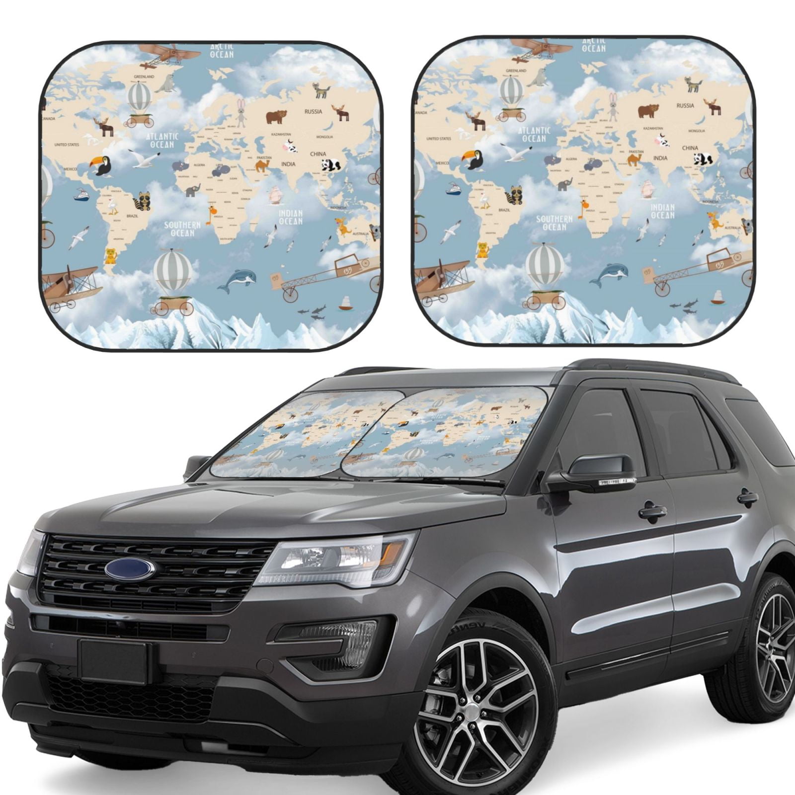 Salouo Animals Travel World Map Pattern Car Windshield Sun Shade ...